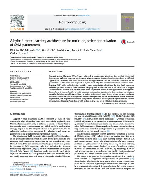 Pdf A Hybrid Meta Learning Architecture For Multi Objective Optimization Of Svm Parameters