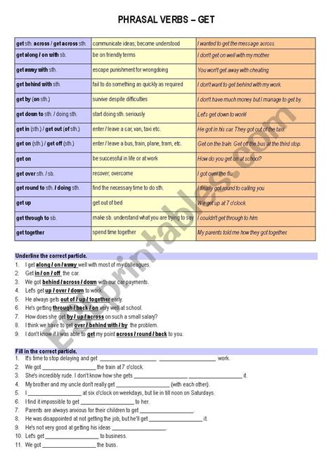 Phrasal Verbs Get Exercises With Key Included Esl Worksheet By Akari