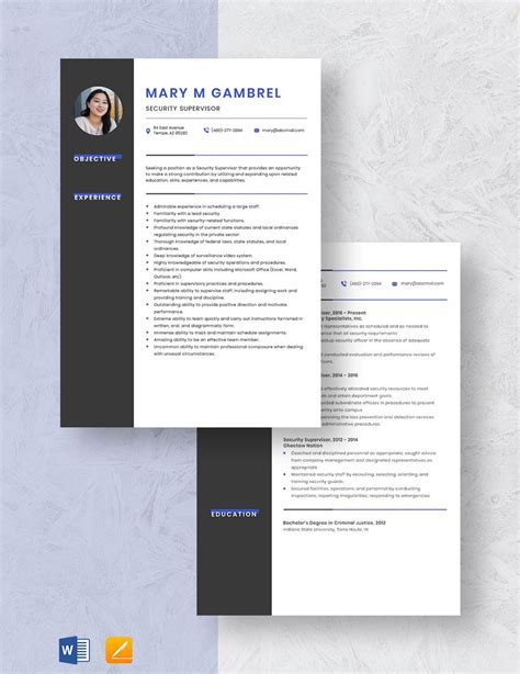 Security Supervisor Resume In Word Pages Download
