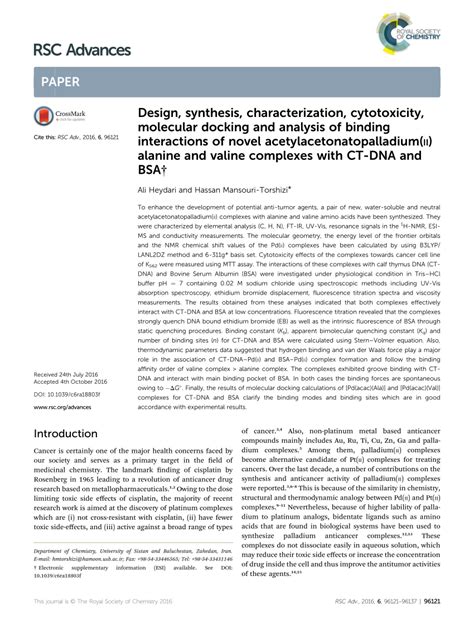Pdf Design Synthesis Characterization Cytotoxicity Molecular Docking And Analysis Of