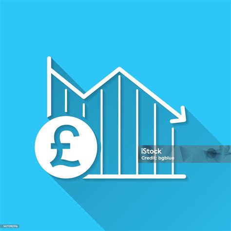 파운드 동전으로 하락하는 그래프 파란색 배경에 아이콘 긴 그림자가 있는 평면 디자인 0명에 대한 스톡 벡터 아트 및 기타 이미지 0명 3차원 형태 가계 Istock