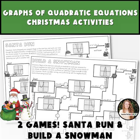 Graphs Of Quadratic Equations Christmas Activity Algebra 1 And 2