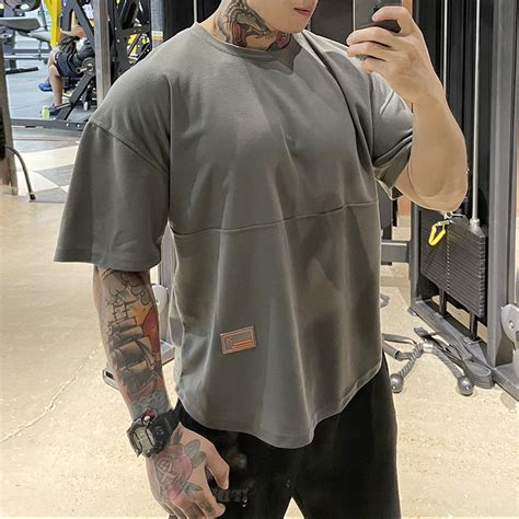肌肉夏季新款兄弟运动短袖训练T恤大码宽松休闲健身衣服透气圆领 虎窝淘