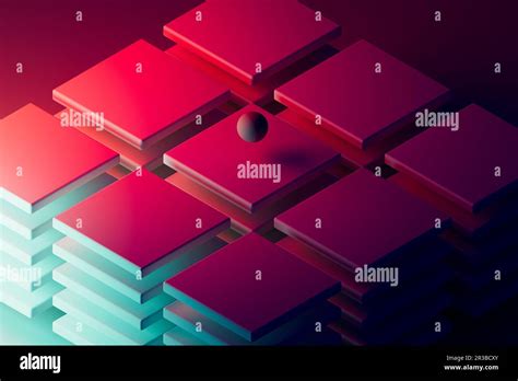 3d Render Of Single Sphere And Large Number Of Tiles Floating Against