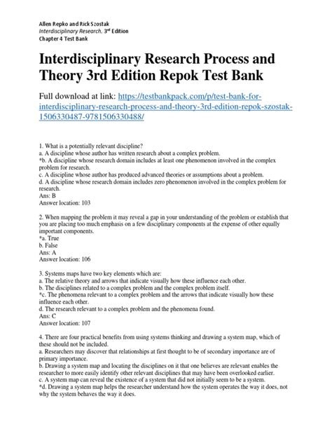 Interdisciplinary Research Process And Theory 3rd Edition Repok Test Bank 1 Pdf