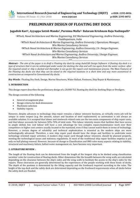 Irjet Preliminary Design Of Floating Dry Dock Pdf