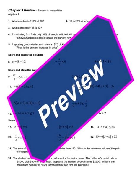 A3 R Chapter 3 Review Homework By Teaching Algebra 1 Successfully