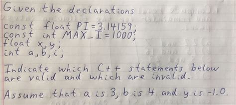 Solved Float Xy Given The Declarations On An Const Float