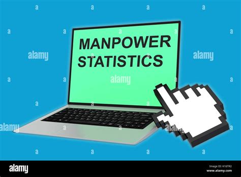 3d Illustration Of Manpower Statistics Script With Pointing Hand Icon Pointing At The Laptop