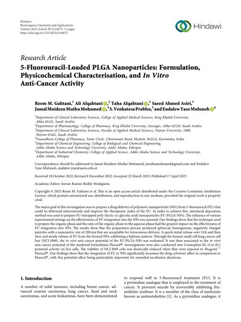 Pdf 5 Fluorouracil Loaded Plga Nanoparticles Formulation