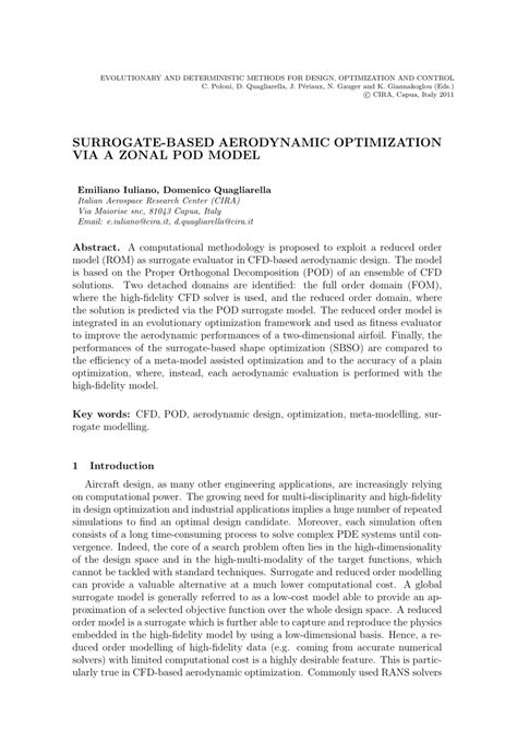 Pdf Surrogate Based Aerodynamic Optimization Via A Zonal Pod Model