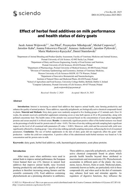 Pdf Effect Of Herbal Feed Additives On Milk Performance And Health Status Of Dairy Goats