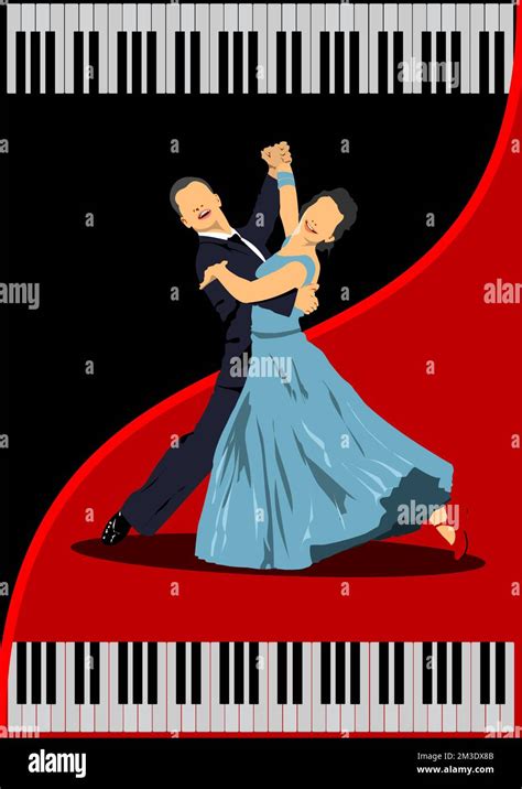 Abstract Background With Dancing Waltz And Two Piano 3d Color Vector