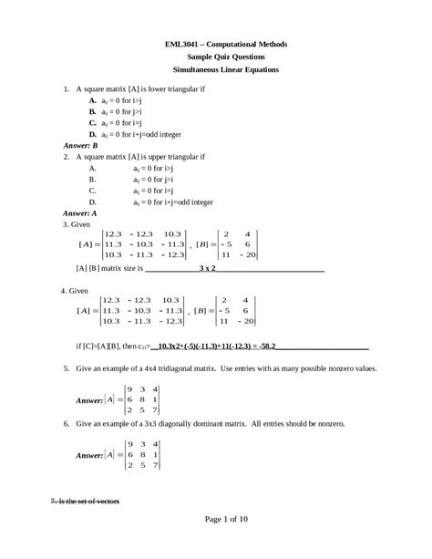 Sample Quiz Questions Computational Methods Eml 3041 Docsity
