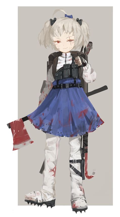 Nai Ga Original Commentary Request Highres 1girl 3 Ahoge Axe