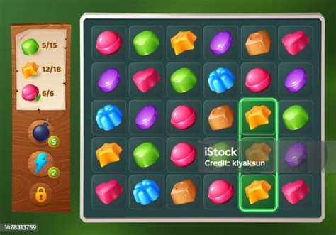 매치 3 캔디 게임 Ui 인터페이스 배경 사탕에 대한 스톡 벡터 아트 및 기타 이미지 사탕 모바일 게임 퍼즐 Istock