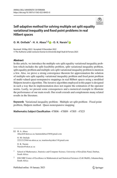 Pdf Self Adaptive Method For Solving Multiple Set Split Equality