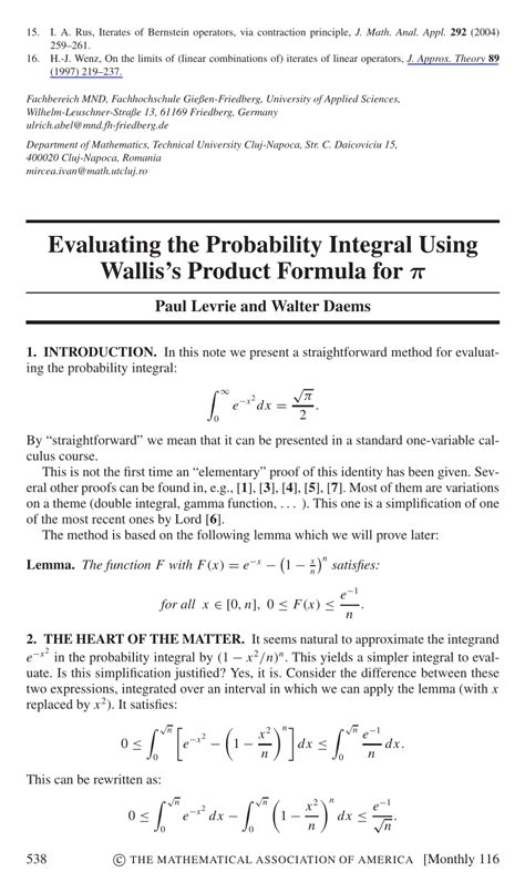 Pdf Evaluating The Probability Integral Using Walliss Product