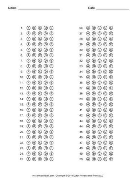 Exam Shading Sheet Pdf