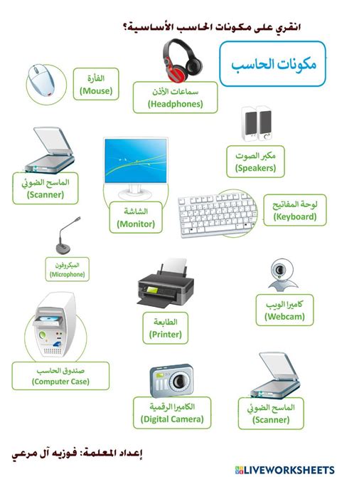 مكونات الحاسب مهارات رقمية مرحلة ابتدائية Worksheet Learning Web
