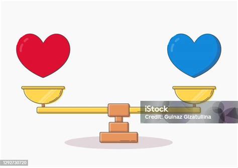 분홍색과 파란색의 두 하트 두 하트로 개념을 조정합니다 비늘에 심장 사랑의 상징 해피 발렌타인 데이 경제에 대한 스톡 벡터 아트 및 기타 이미지 Istock