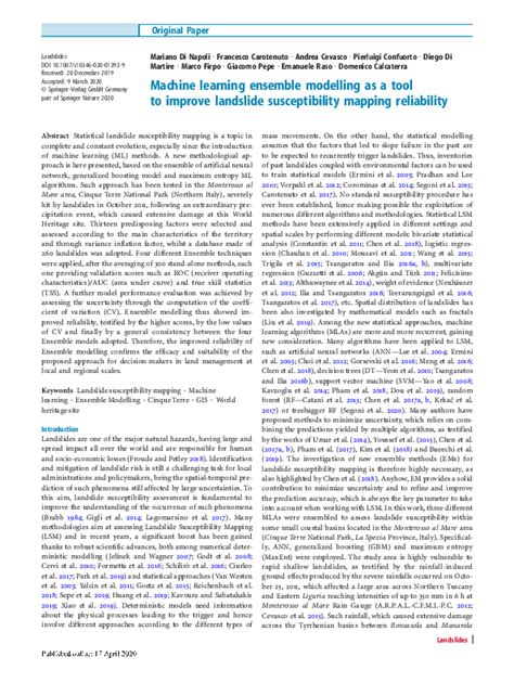 Pdf Machine Learning Ensemble Modelling As A Tool To Improve Landslide Susceptibility Mapping
