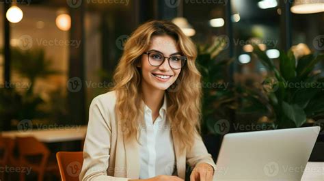 Ai Generated Successful Woman Working With Laptop In Office