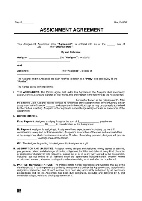 Free Assignment Agreement Template