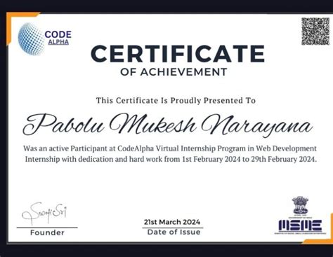 pabolu mukesh narayana on linkedin i successfully completed the internship in web development