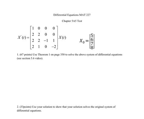 Solved Differential Equations Mat 227 Chapter 5a5 Test 22 0