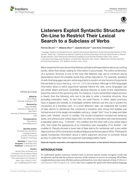 Pdf Listeners Exploit Syntactic Structure On Line To Restrict Their