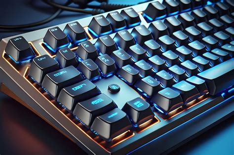 Premium Ai Image Futuristic Custom Pc Keyboard Concept With Glowing Blue Tones Neural Network