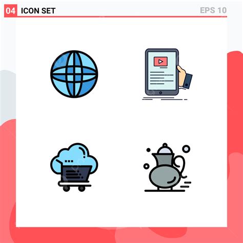 글로브의 4가지 간단한 채워진 선 평면 색상의 편집 가능한 벡터 라인 팩 케화 트롤리 법정 Png 일러스트 및 벡터 에 대한 무료 다운로드 Pngtree