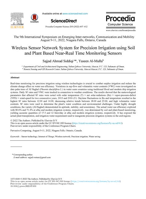 Wireless Sensor Network System For Precision Irrigation Sciencedirect Available Online At