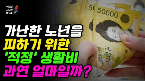 2인가구 노후 생활비 277만원 필요ㅣ1인 생활비 ‘이 정도 준비해야 행복하다 ㅣ100세 시대 실버 일자리 필수ㅣ노후자금 노년에 혼자 잘 사는 방법ㅣ액티브시니어연구소