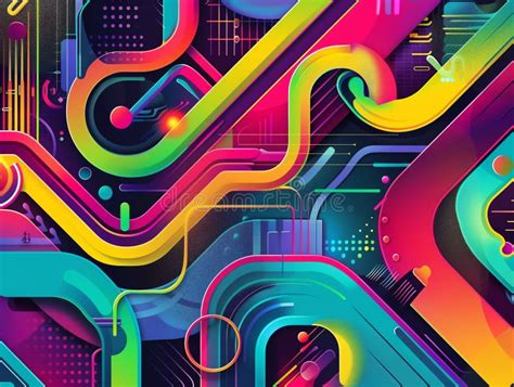 Abstract Colorful Geometric Shapes Design With D Effects Lines And Circles On A Black Background