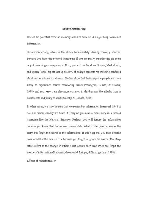 Source Monitoring Source Monitoring One Of The Potential Errors In