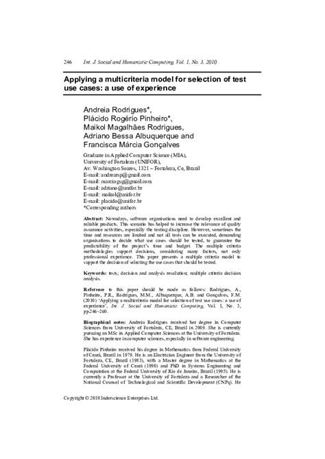 Pdf Applying A Multicriteria Model For Selection Of Test Use Cases A Use Of Experience