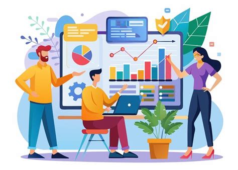 Team Collaboration And Data Analysis In A Business Meeting Vector