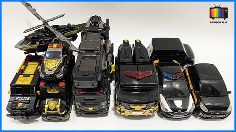 미니특공대 또봇 저스티스 타이탄 쿼트란 경찰차 자동차 9대 합체 모음 블랙버전 Mini Force Tobot Nine Car