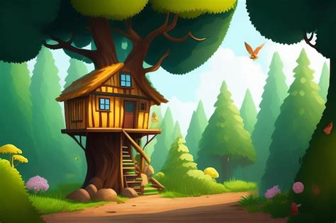 Premium AI Image A Cartoon Illustration Of A Tree House With A Treehouse On The Bottom