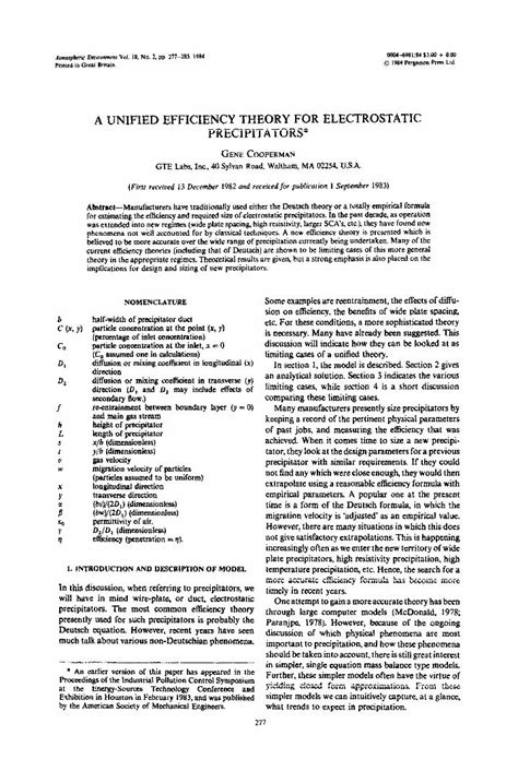 Pdf A Unified Efficiency Theory For Electrostatic Precipitators Dokumentips