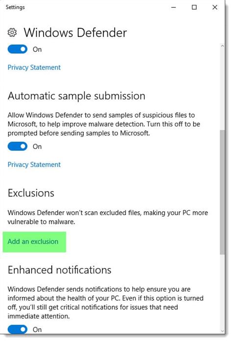 Required Exchange Exclusions For Windows Defender Antivirus