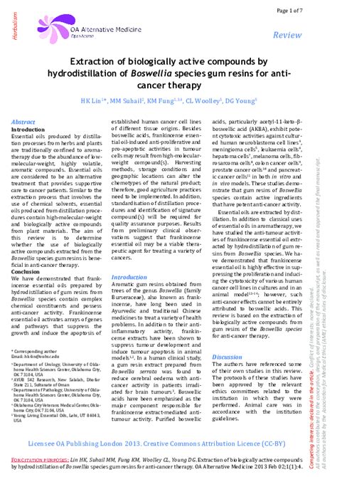 Pdf Extraction Of Biologically Active Compounds By Hydrodistillation Of Boswellia Species Gum