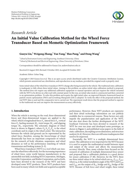 Pdf An Initial Value Calibration Method For The Wheel Force