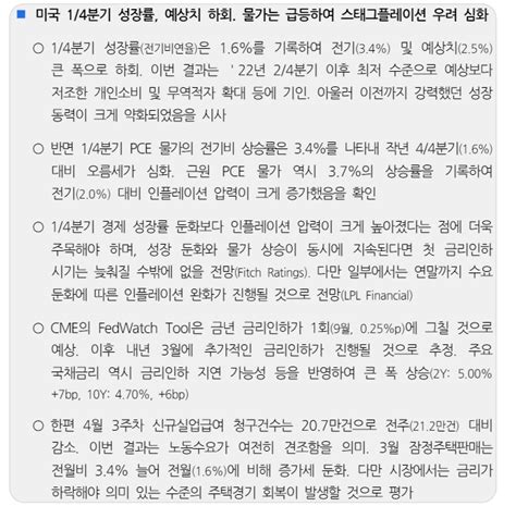 코멘트 미국 1분기 성장률 예상치 하회물가는 급등해 스태그플레이션 우려 심화 국금센터