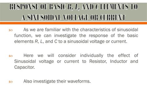 PPT RESPONSE OF BASIC R L AND C ELEMENTS TO A SINUSOIDAL VOLTAGE OR CURRENT PowerPoint