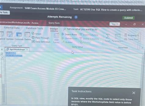 Solved Assignment Sam Exam Access Module 03 ﻿creatask