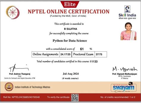 Sujitha B On Linkedin Nptel Elite Pythonfordatascience