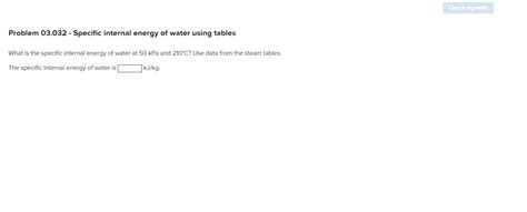 Solved Problem 03032 Specific Internal Energy Of Water